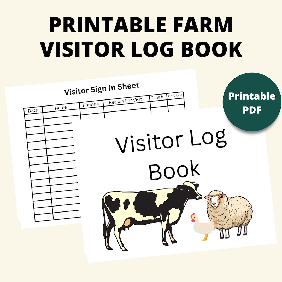 Minimal Ink Printable Farm Visitor Log Book | Instant Download | 8.5x11 ...