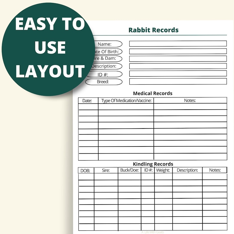 Minimal Ink Printable Rabbit Records Page | Instant Download | 8.5x11 ...