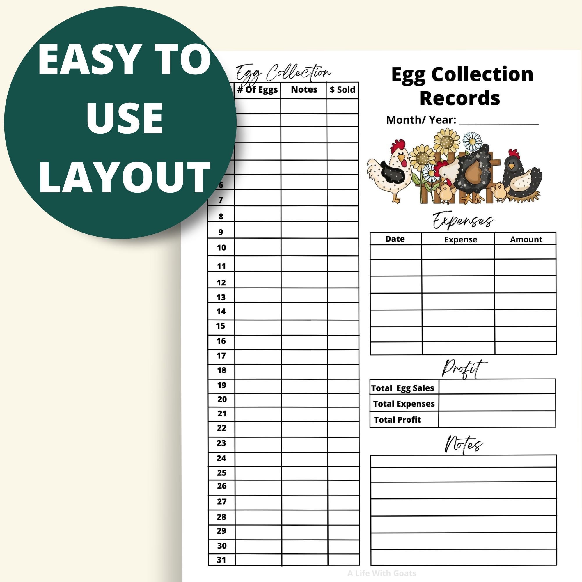 Printable Monthly Egg Collection Tracker | Instant Download | 8.5x11 ...