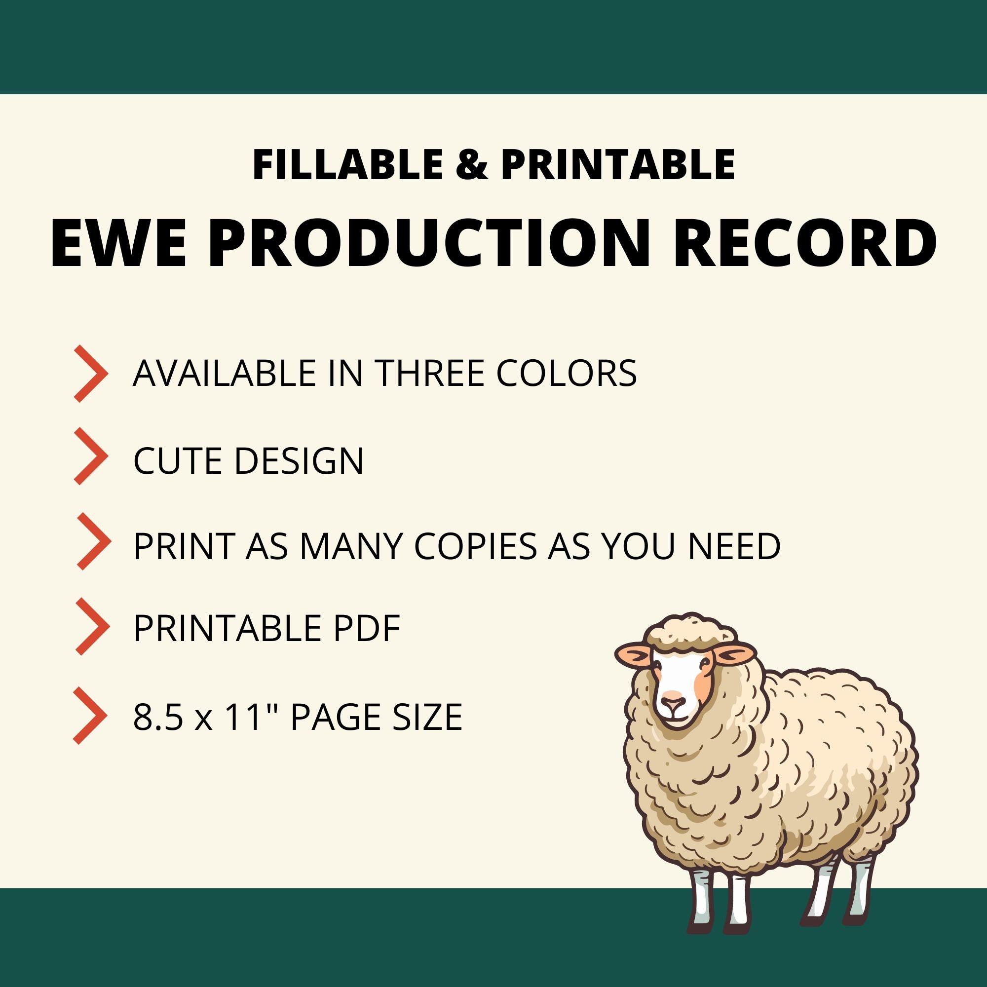 Minimal Ink Editable & Printable Sheep Ewe Production Records Page ...