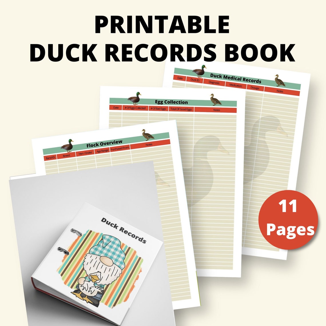 Printable Duck Records Book Instant Download 8.5x11 PDF - Etsy