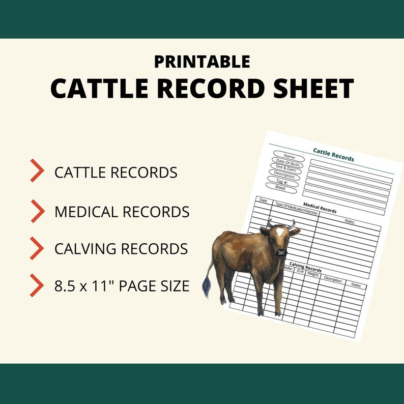 Printable Cattle Records Page | Instant Download | 8.5x11 PDF| Homestead Cattle Care Tracker ...