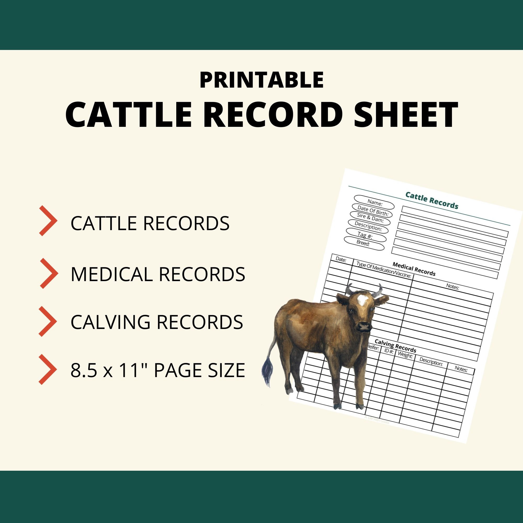 Printable Cattle Records Page | Instant Download | 8.5x11 PDF| Homestead Cattle Care Tracker ...