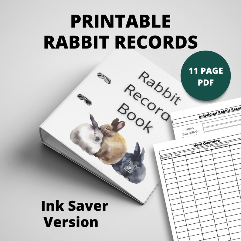 Minimal Ink Printable Rabbit Records Book | Instant Download | 8.5x11 ...