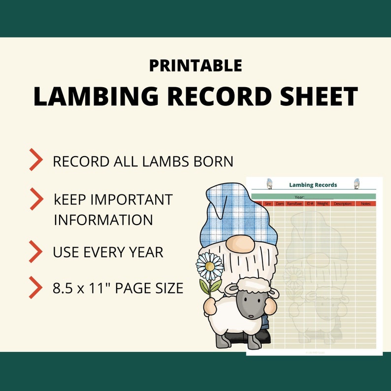 Printable Lambing Records Page Instant Download 8.5x11 PDF Homestead ...