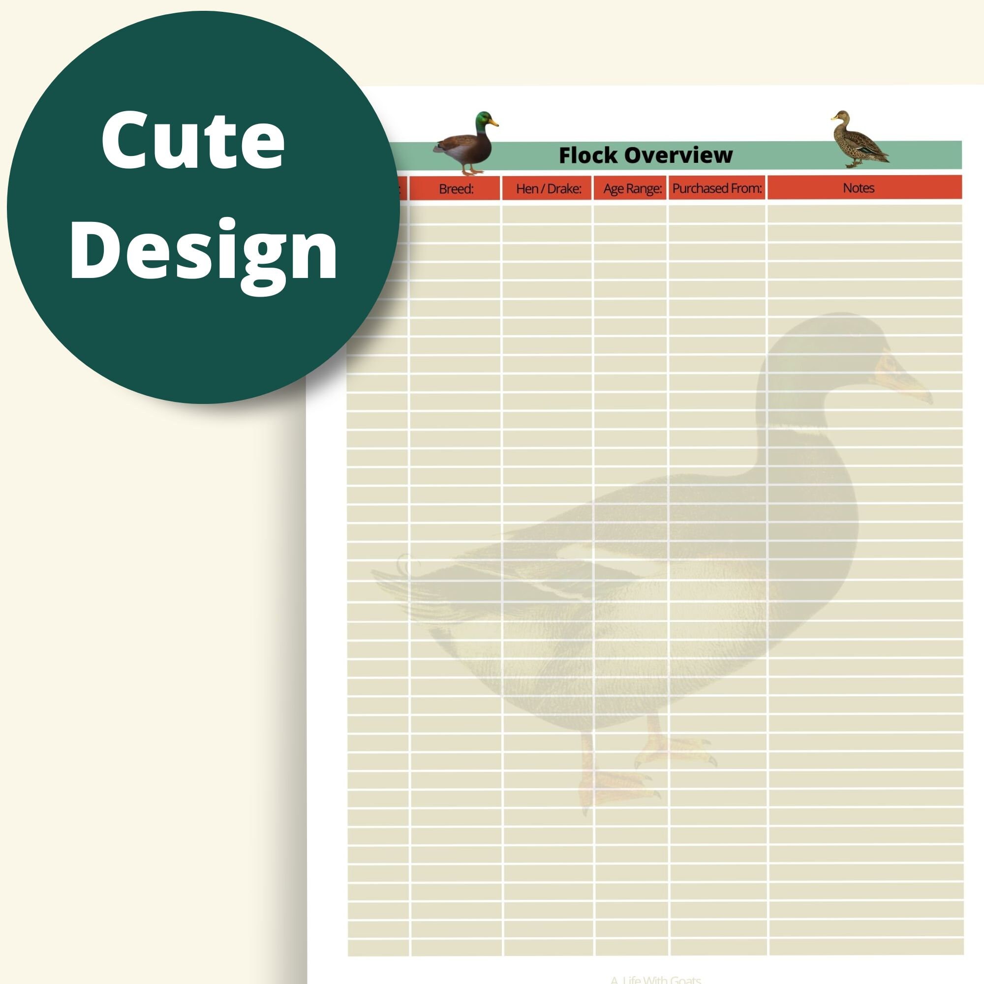 Printable Duck Records Book | Instant Download | 8.5x11 PDF| Duck Flock ...