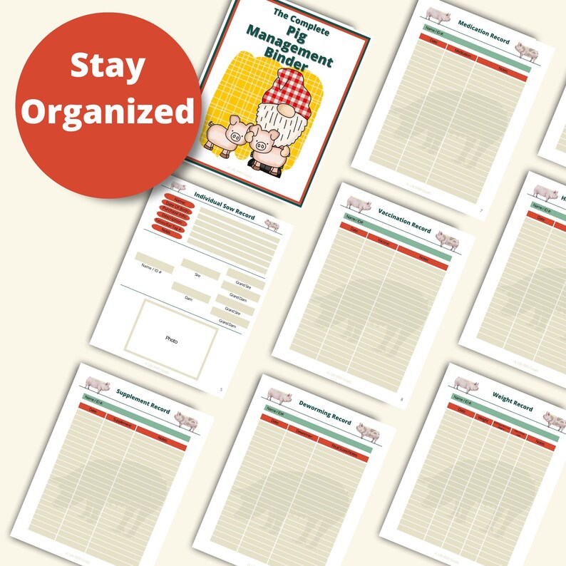 Printable Pig Management Binder Instant Download 8.5x11 PDF Pig Records ...