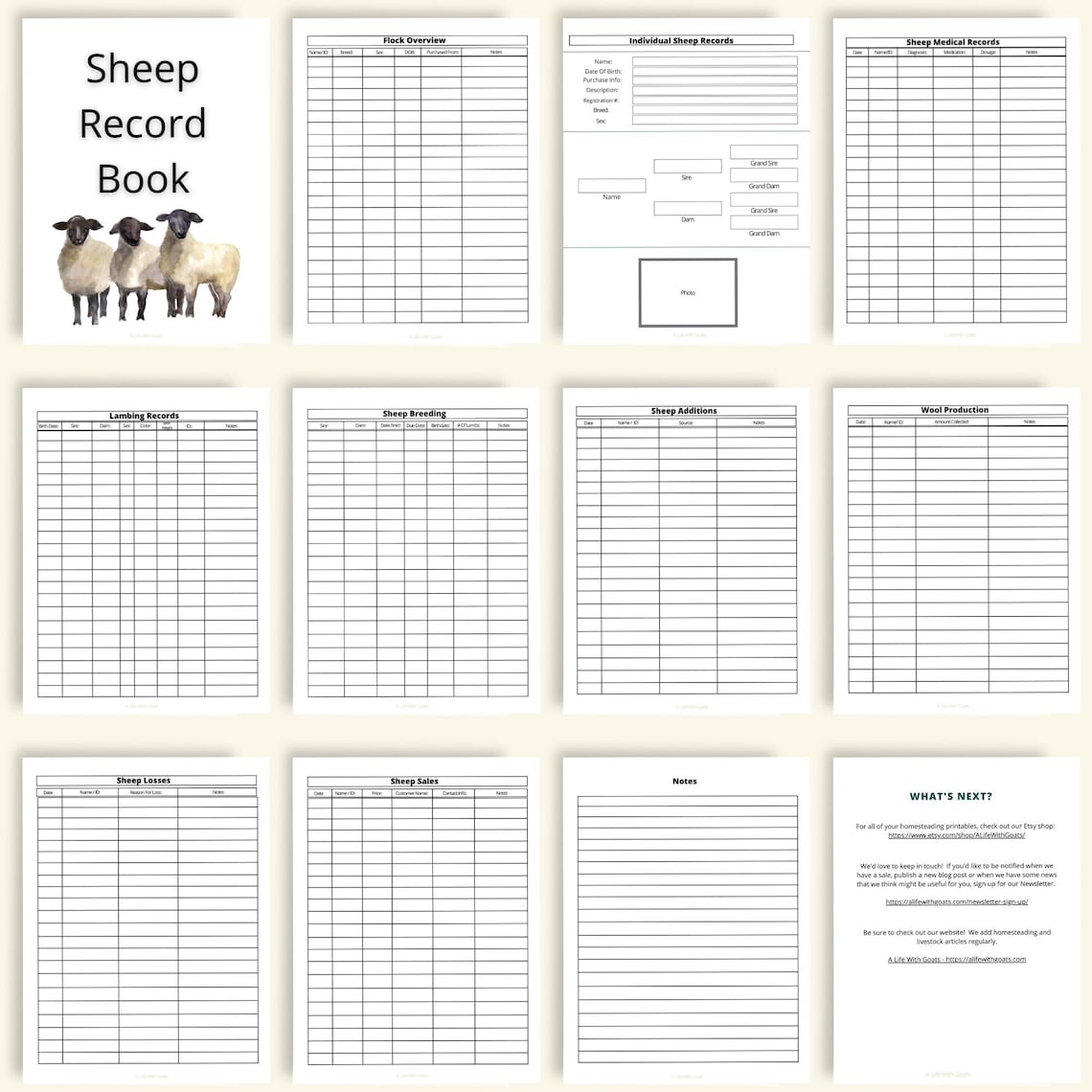Minimal Ink Printable Sheep Records Book | Instant Download | 8.5x11 ...