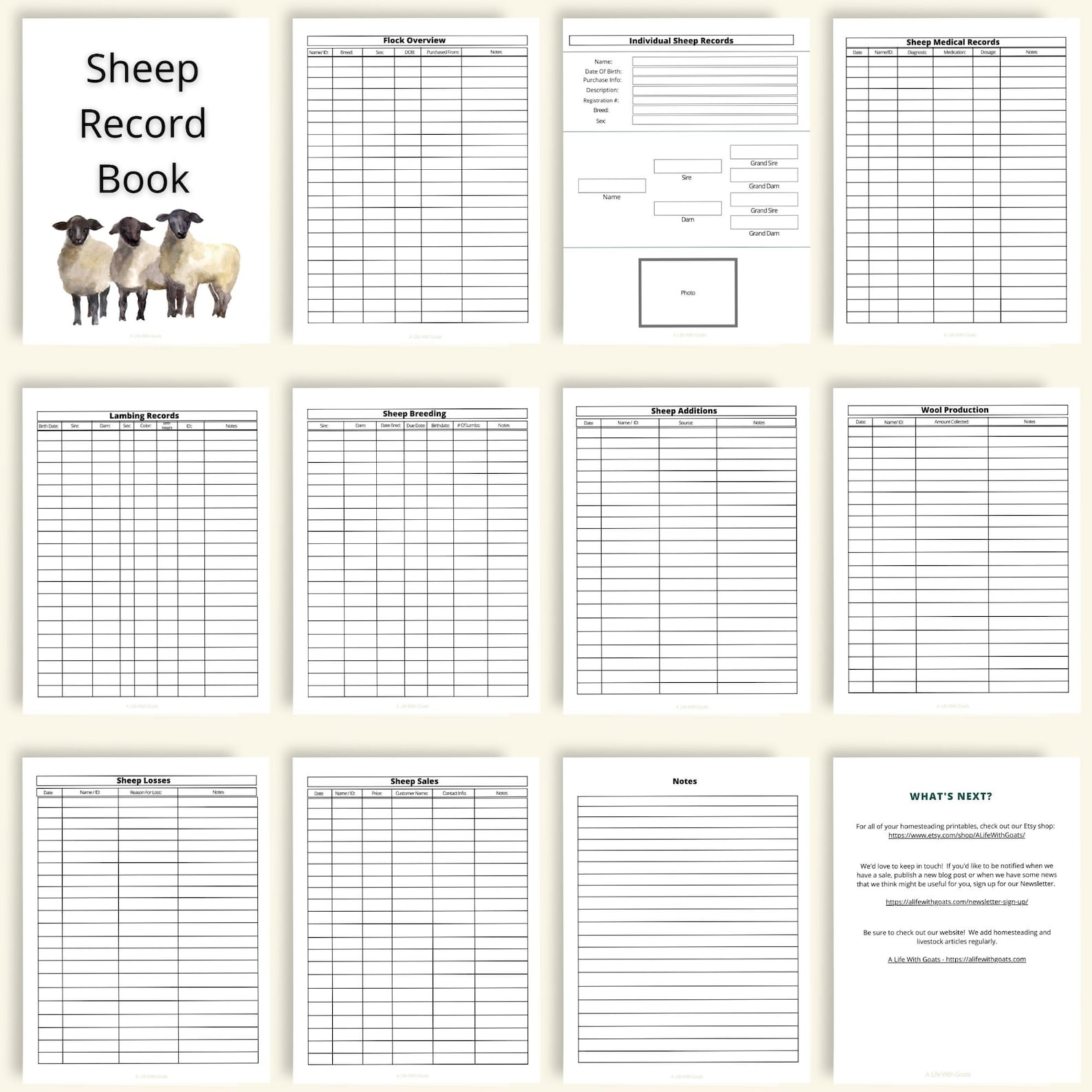 Minimal Ink Printable Sheep Records Book | Instant Download | 8.5x11 ...