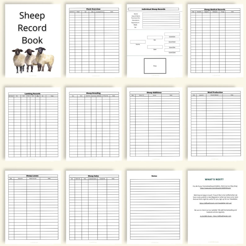 Minimal Ink Printable Sheep Records Book | Instant Download | 8.5x11 PDF| Homestead Sheep Care ...