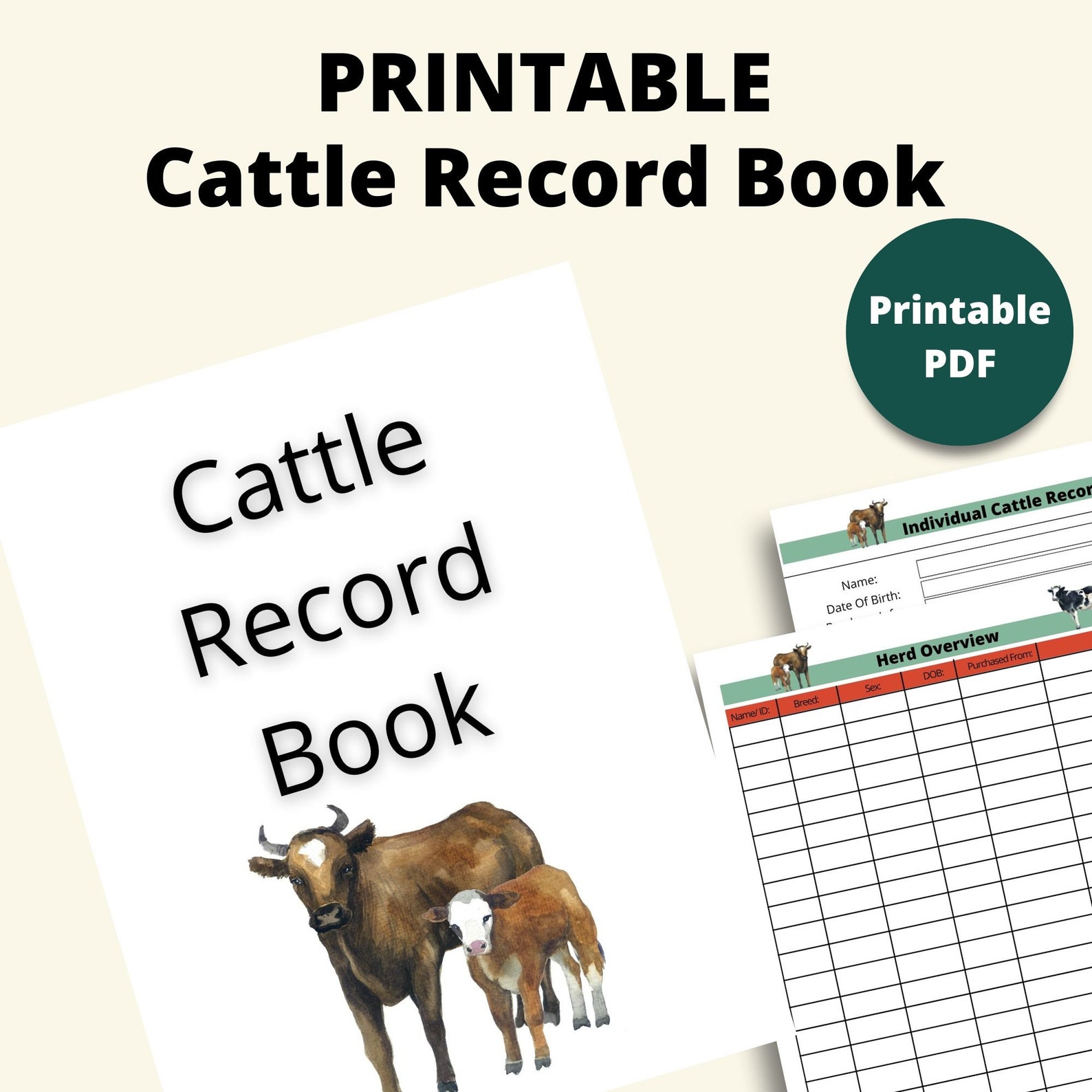 Printable Minimal Ink Cattle Records Book | Instant Download | 8.5x11 ...