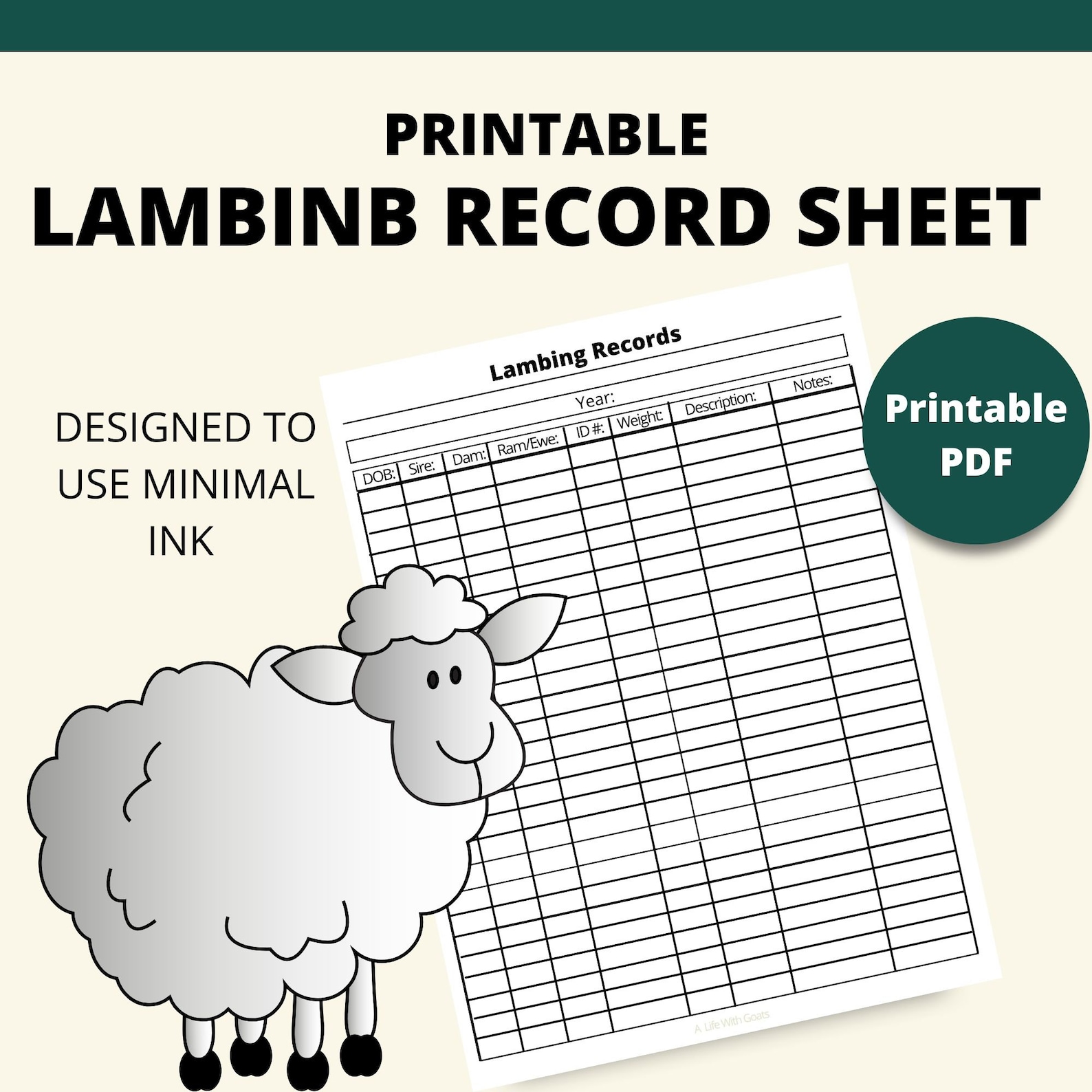 Printable Lambing Records Page | Instant Download | 8.5x11 PDF ...