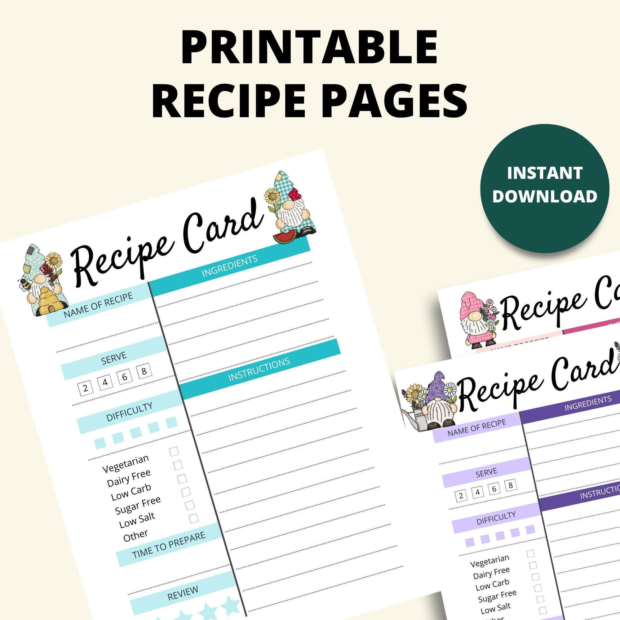 Printable Recipe Card Blank Recipe Page Home Cook Book Recipe Planner ...
