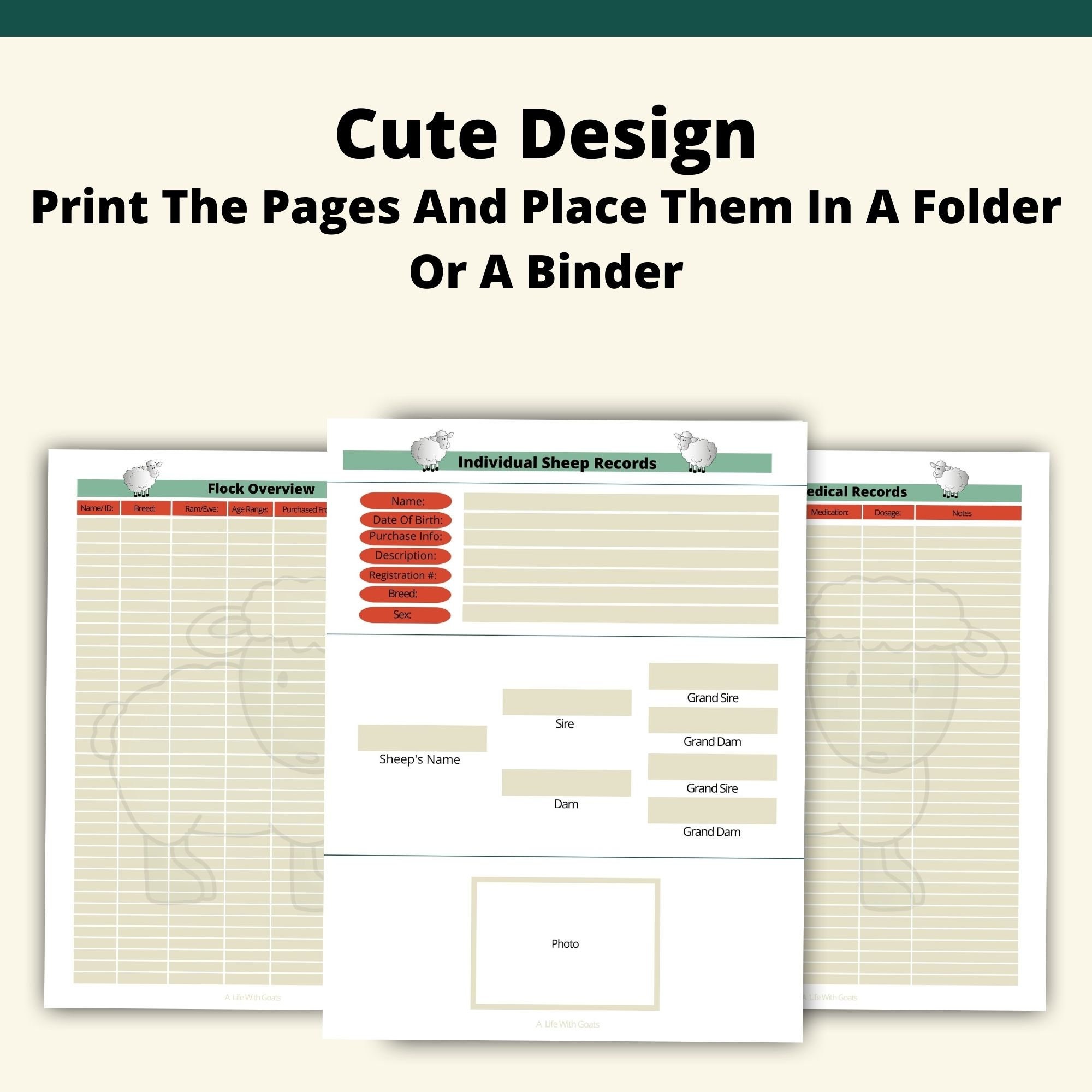 Printable Sheep Records Book Instant Download 8.5x11 PDF Homestead ...