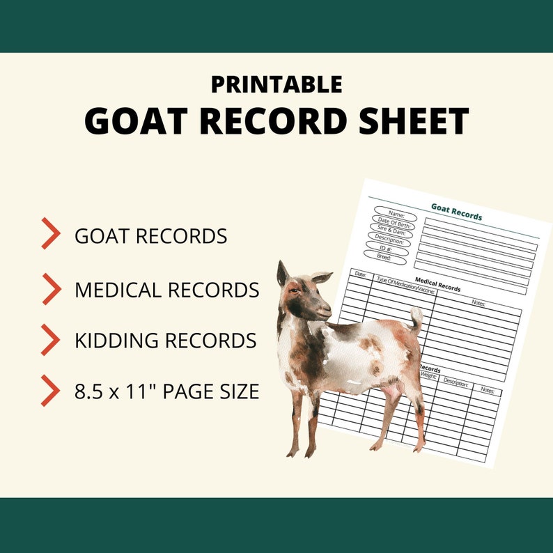 Printable Goat Records Page | Instant Download | 8.5x11 PDF| Homestead ...