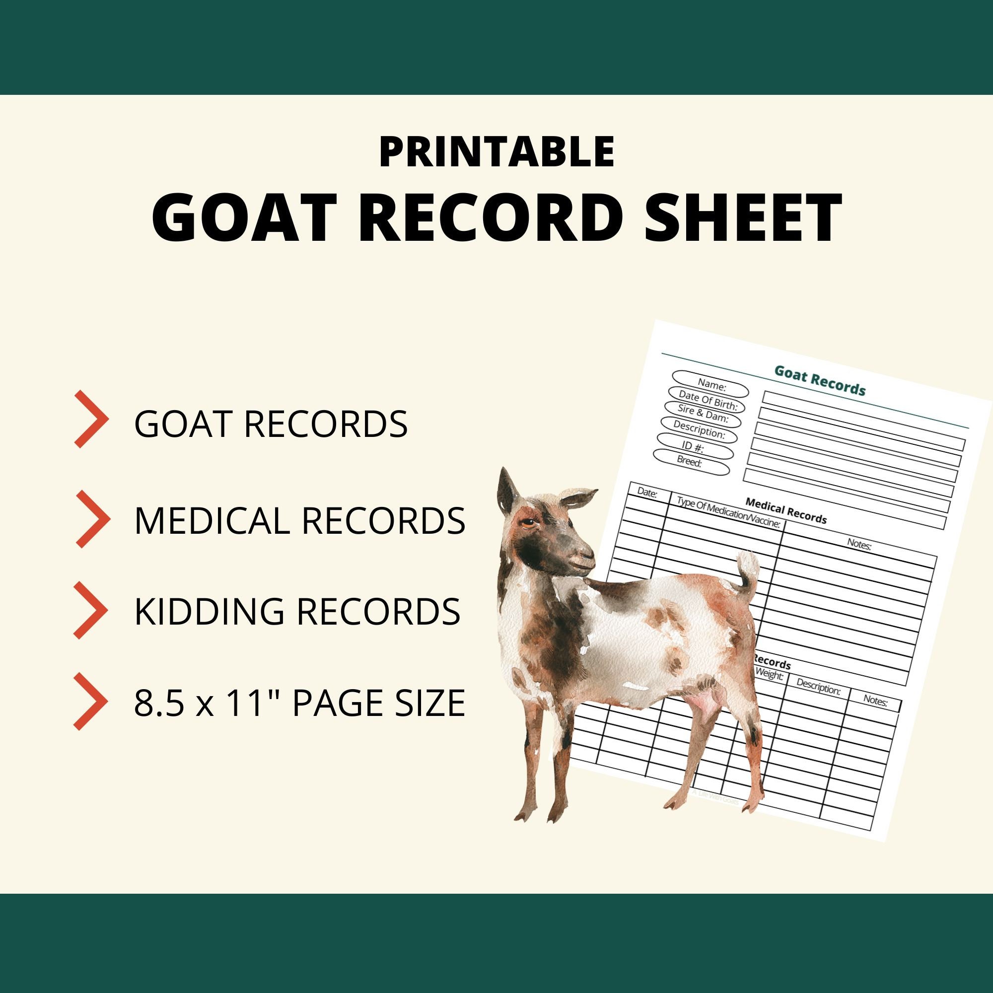 Printable Goat Records Page | Instant Download | 8.5x11 PDF| Homestead ...