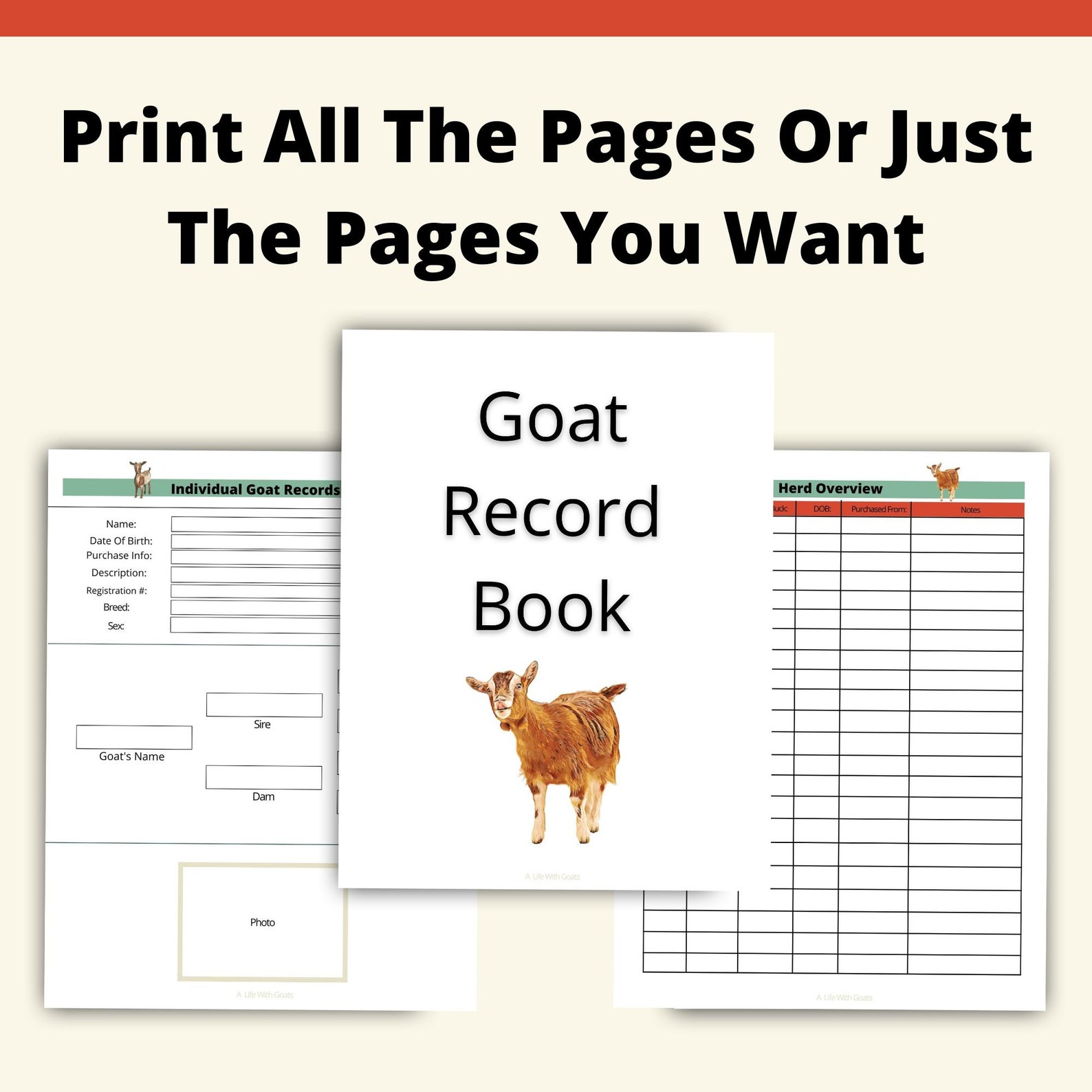 Printable Goat Records Book Minimal Ink | Instant Download | 8.5x11 PDF| Homestead Goat Care ...