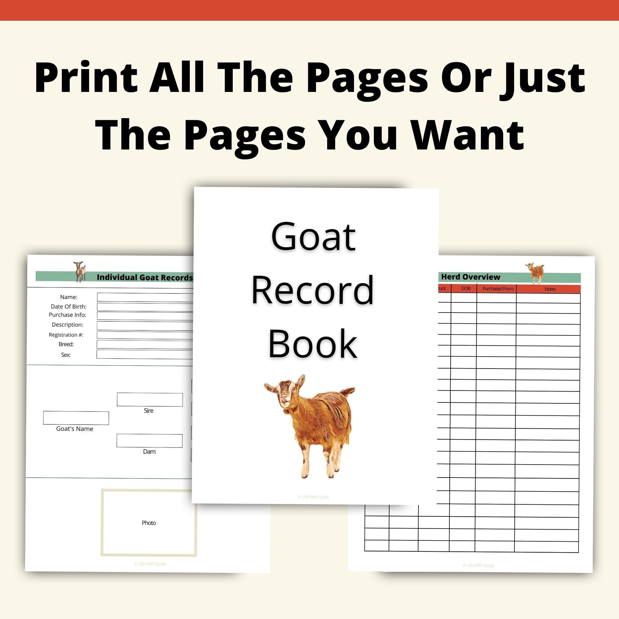 Printable Goat Records Book Minimal Ink | Instant Download | 8.5x11 PDF ...