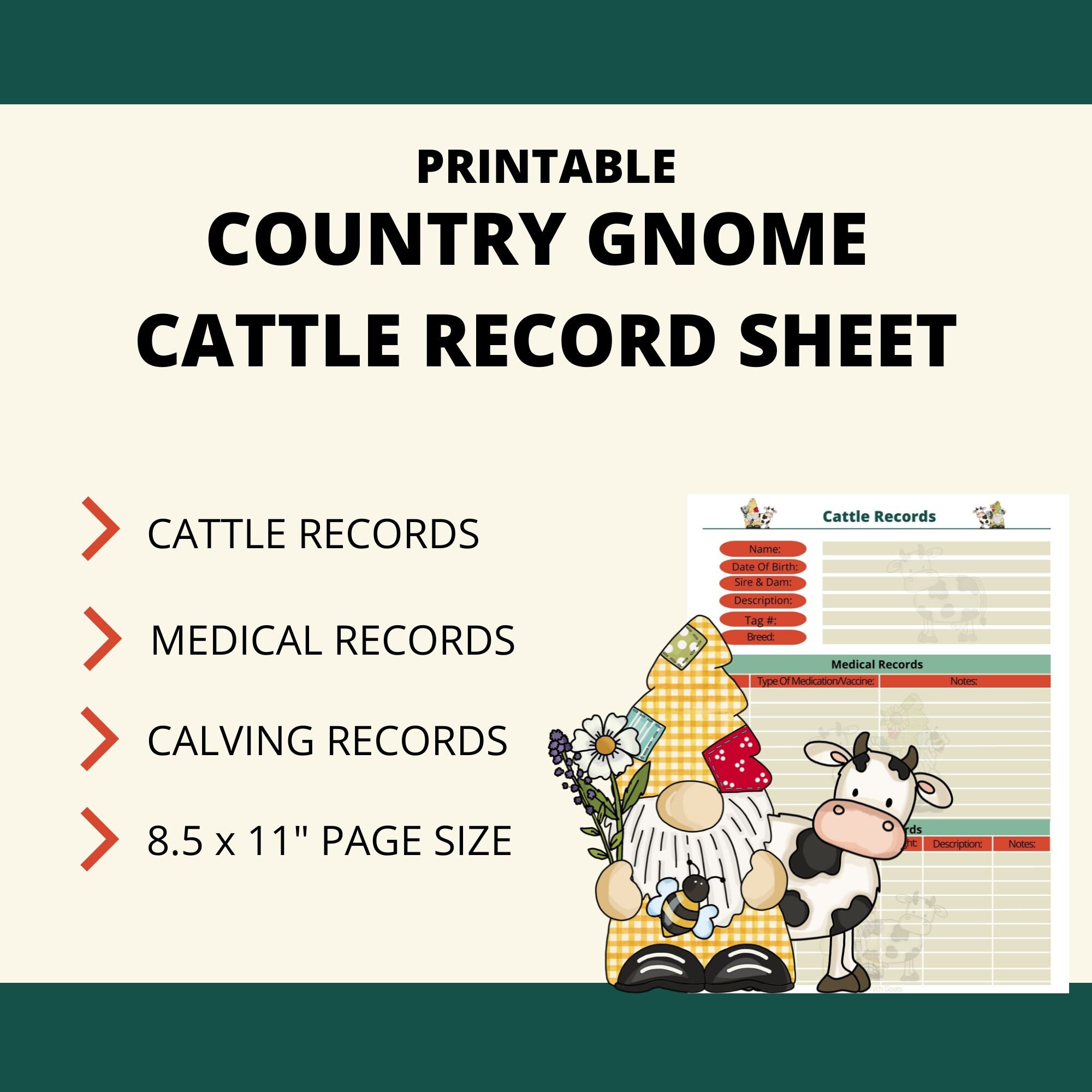 Printable Cattle Records Page Instant Download 8.5x11 PDF Homestead ...