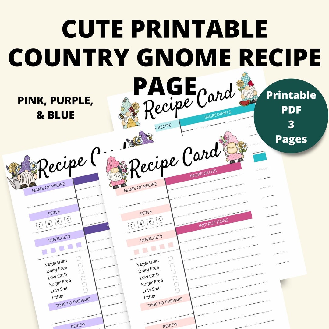 Printable Recipe Card | Blank Recipe Page | Home Cook Book | Recipe ...
