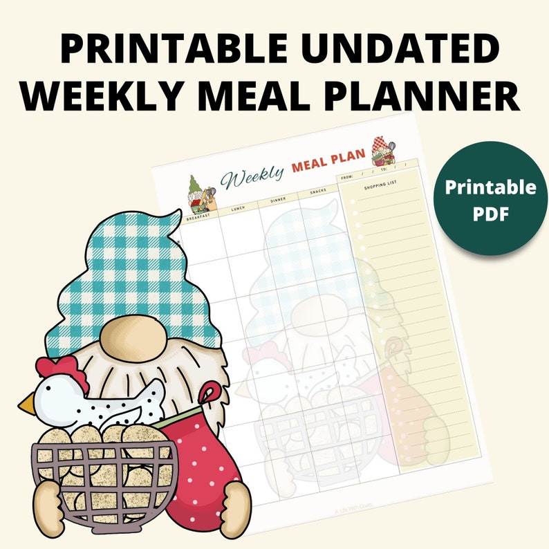 Printable Country Gnome Weekly Meal Planner | Instant Download | 8.5x11 ...