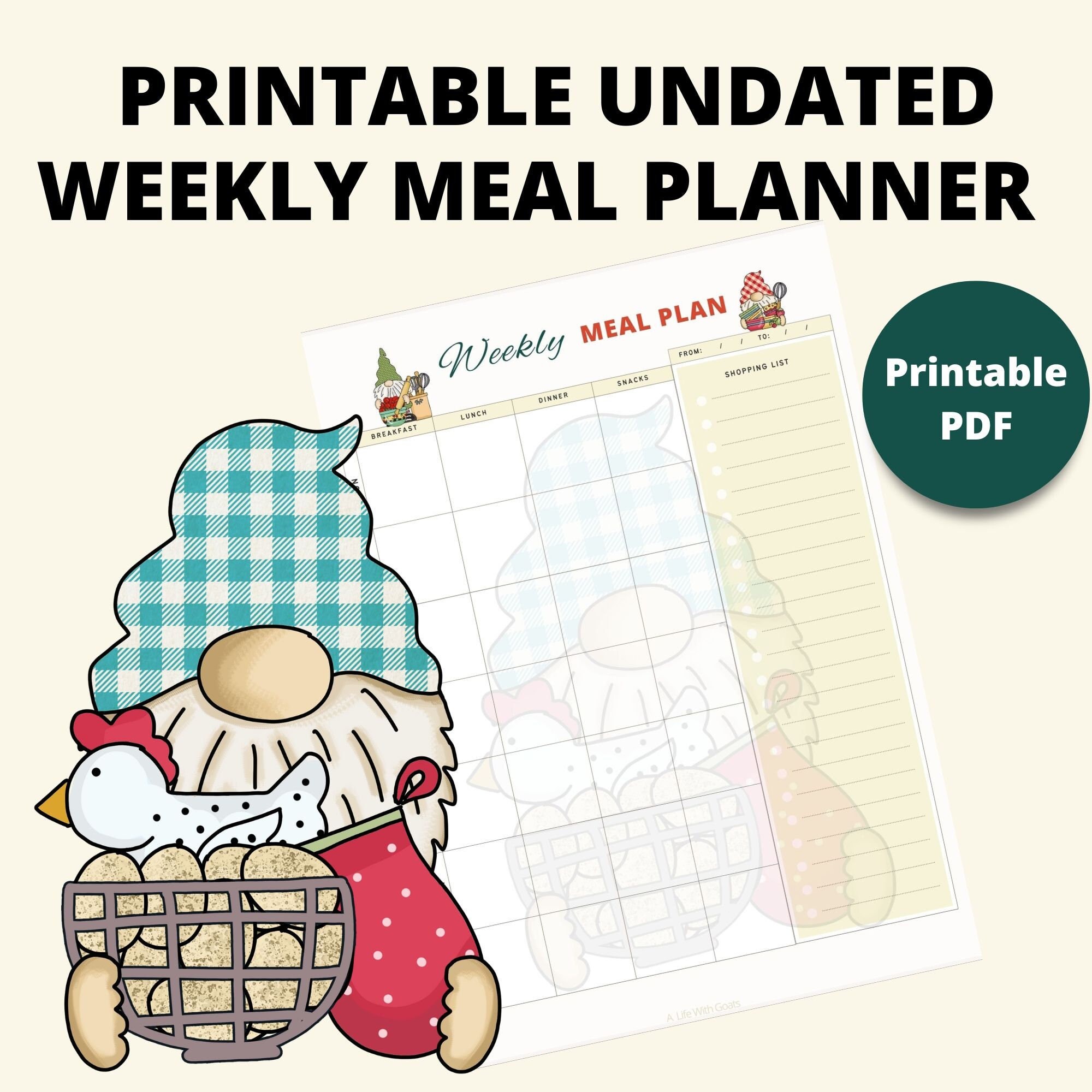 Printable Country Gnome Weekly Meal Planner | Instant Download | 8.5x11 ...