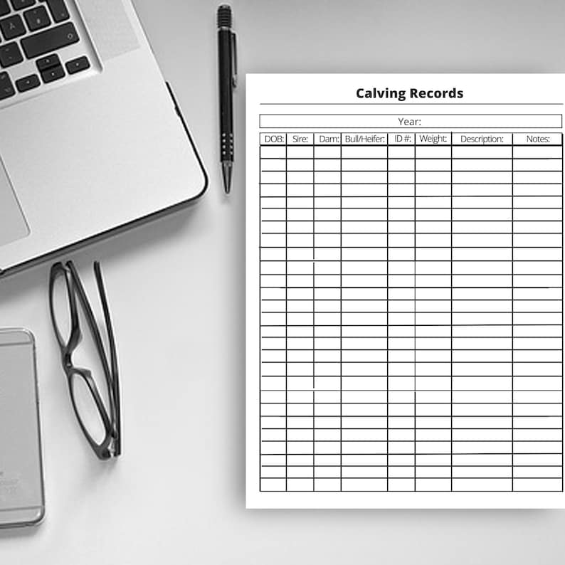 Minimal Ink Printable Calving Records Page | Instant Download | 8.5x11 ...