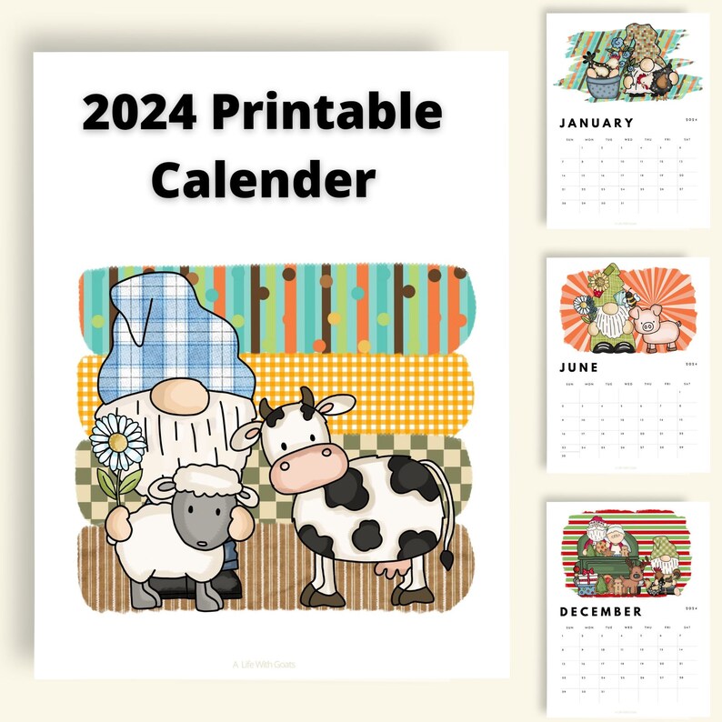 Printable 2024 Cute Country Gnome Theme Calendar Instant - Etsy