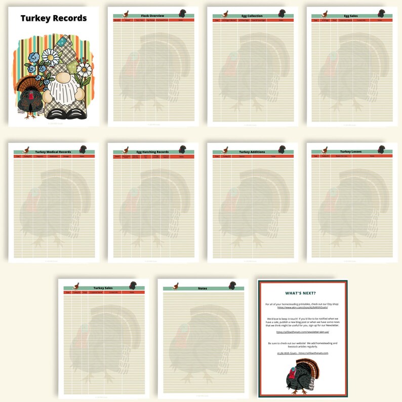 Printable Turkey Records Book Instant Download 8.5x11 PDF Homestead ...