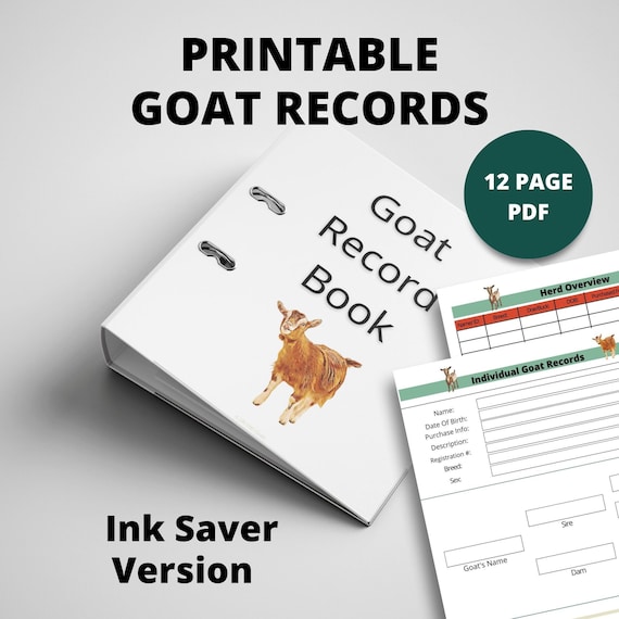 Printable Goat Records Book Minimal Ink Instant Download - Etsy