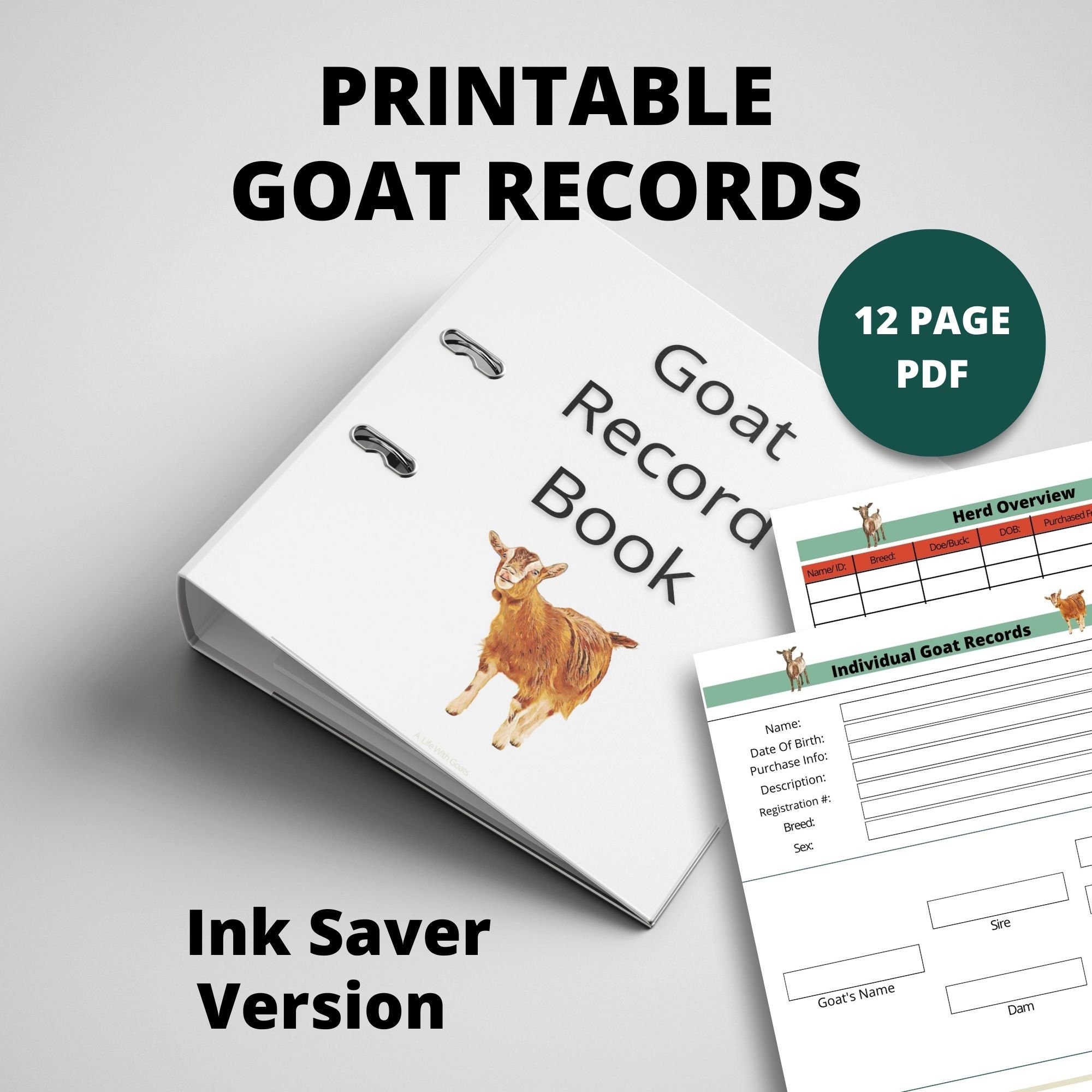 Printable Goat Records Book Minimal Ink Instant Download 8.5x11 PDF ...