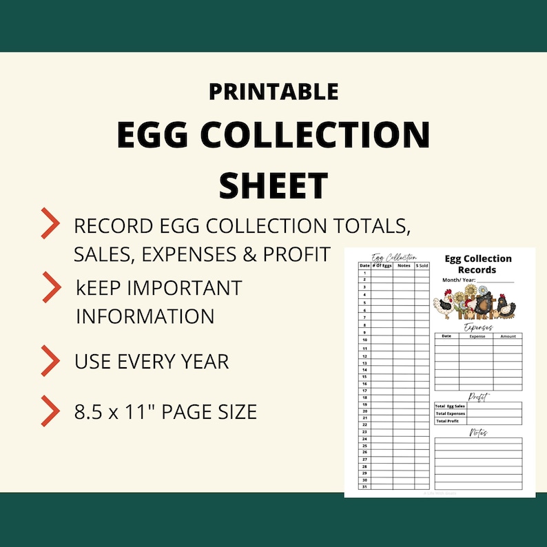 Printable Monthly Egg Collection Tracker | Instant Download | 8.5x11 ...