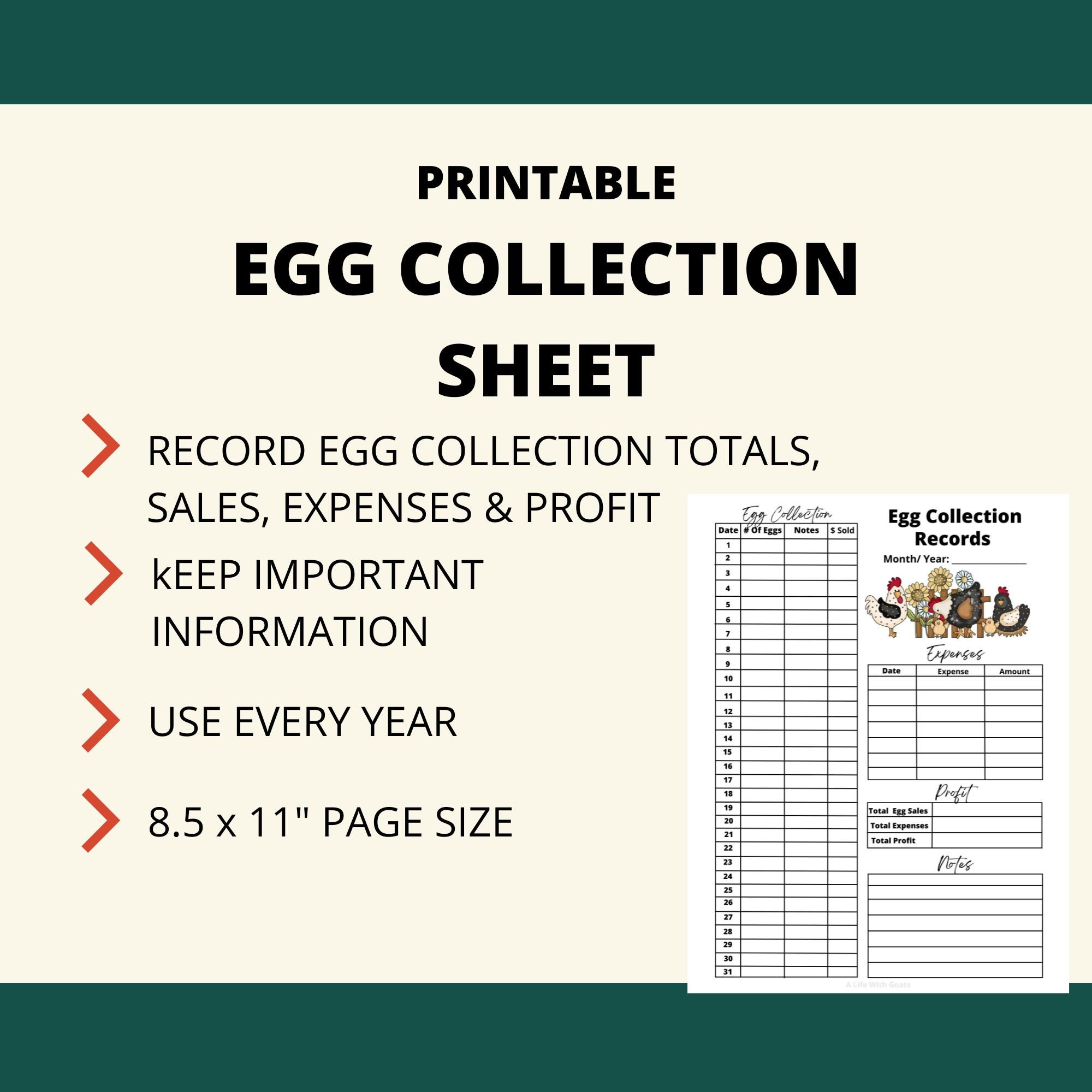 Printable Monthly Egg Collection Tracker | Instant Download | 8.5x11 ...
