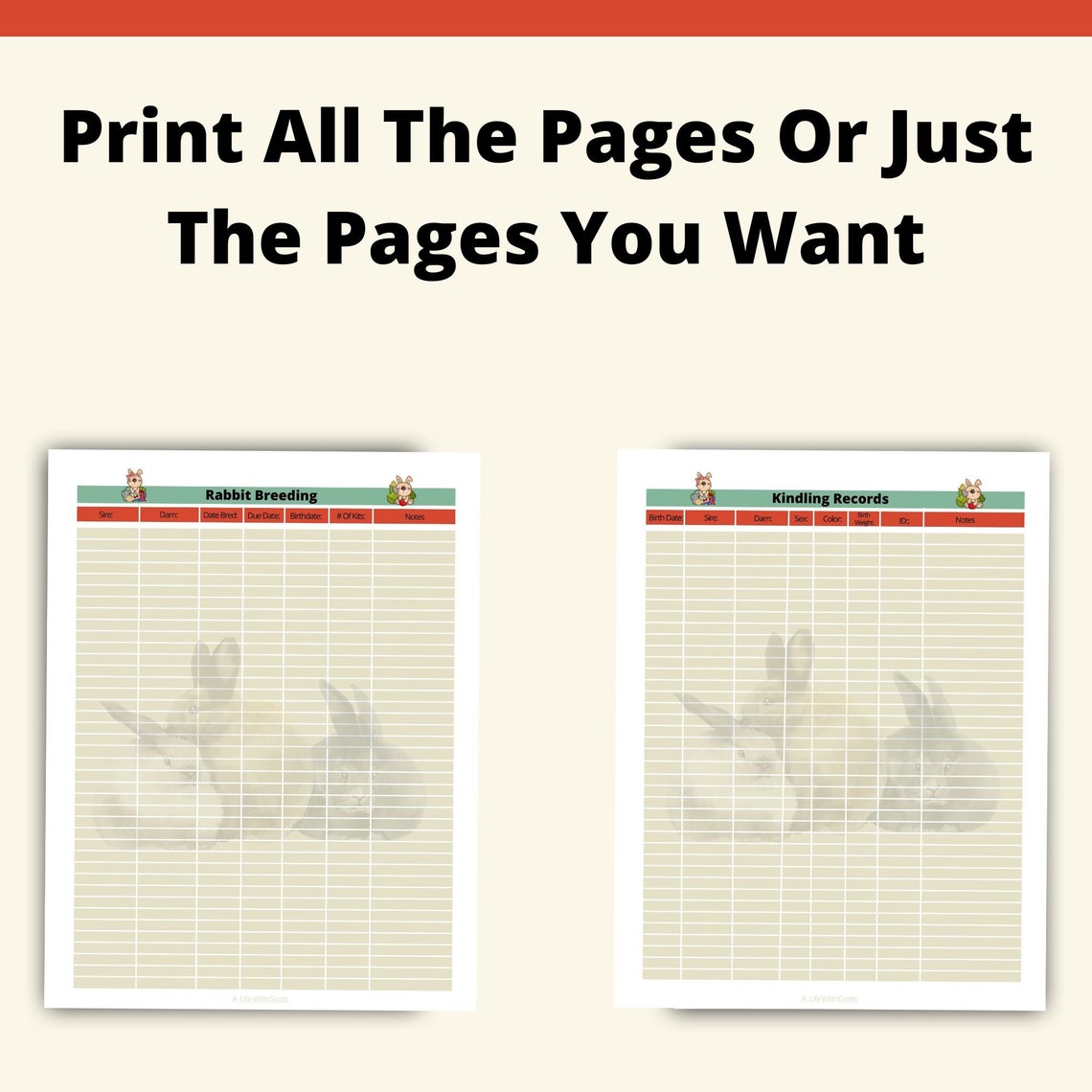 Printable Rabbit Records Book Instant Download 8.5x11 PDF Homestead ...
