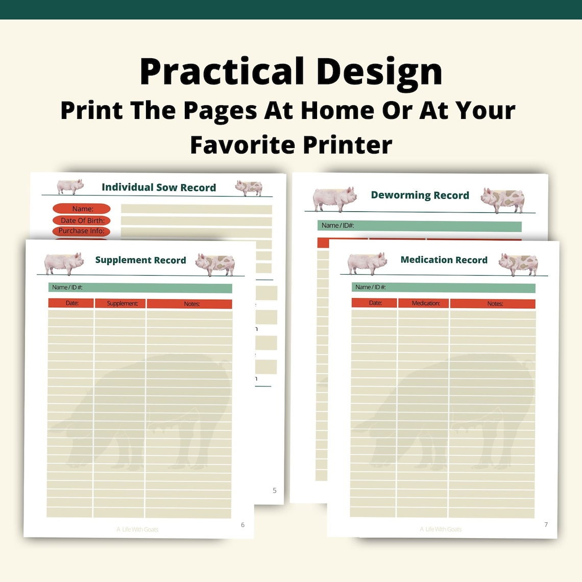 Printable Pig Management Binder Instant Download 8.5x11 PDF Pig Records ...