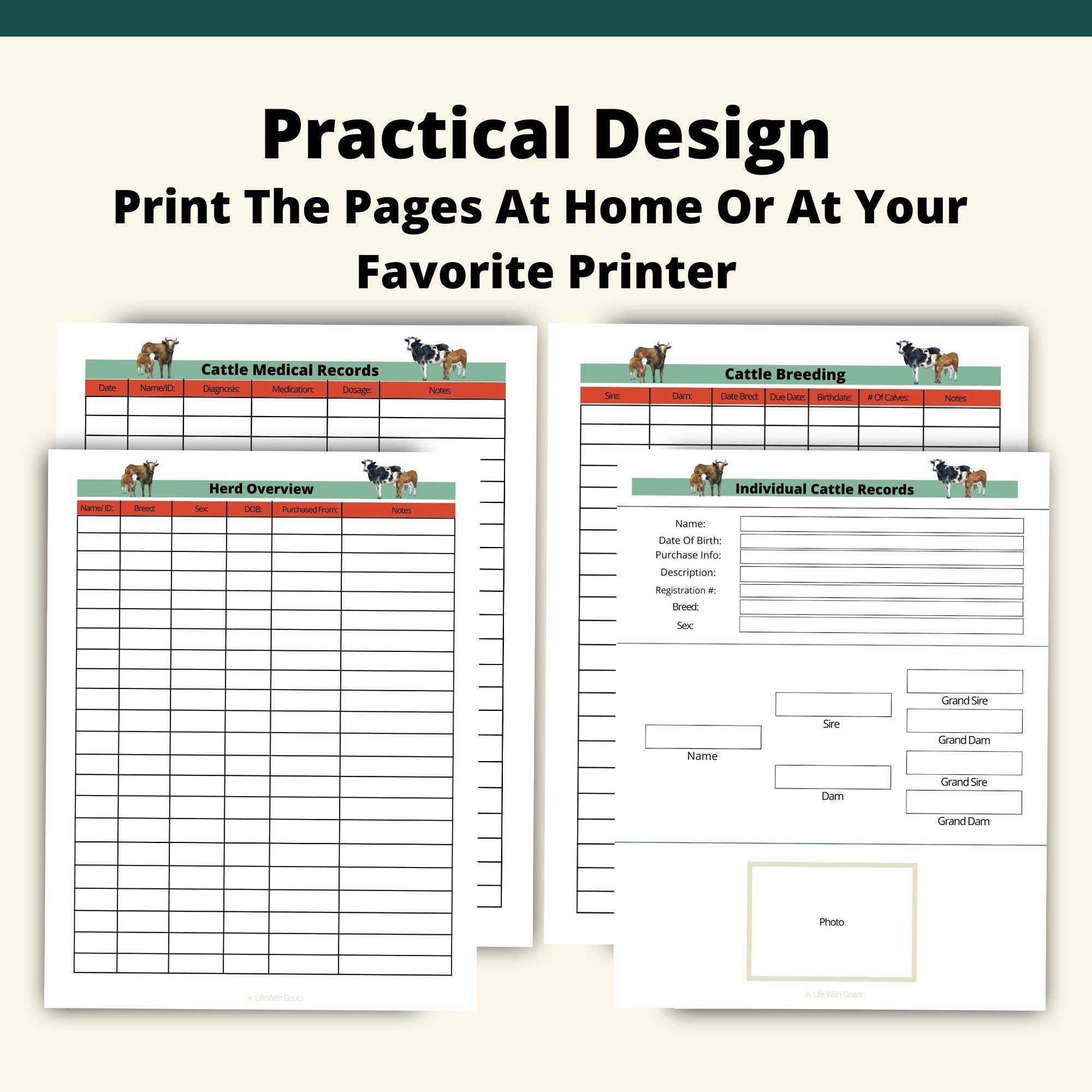 Printable Minimal Ink Cattle Records Book | Instant Download | 8.5x11 ...