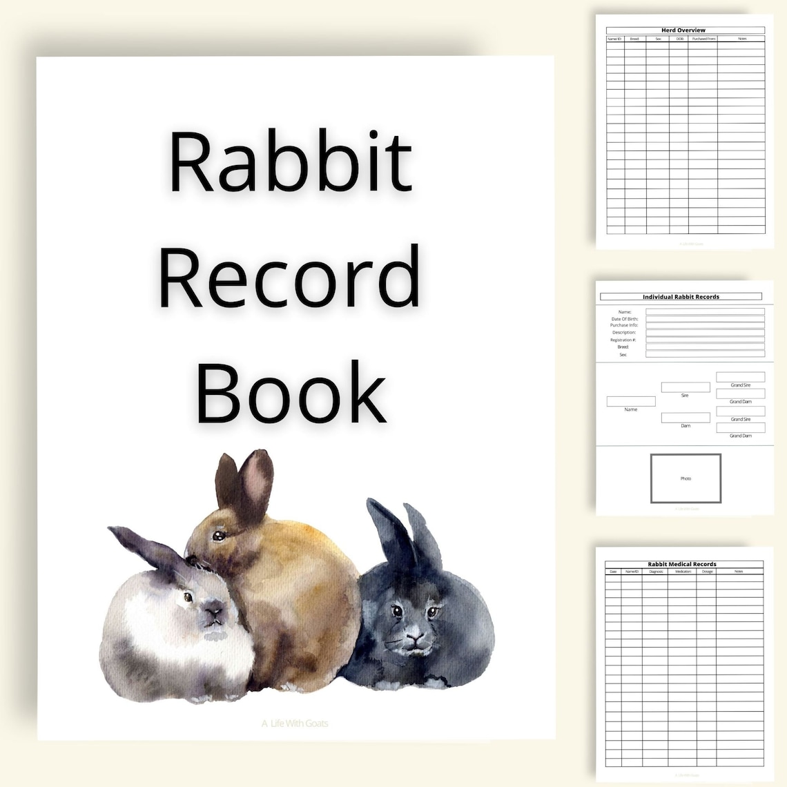 Minimal Ink Printable Rabbit Records Book | Instant Download | 8.5x11 ...