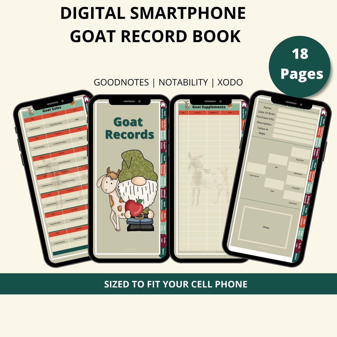 Digital Smartphone Goat Records Book | Instant Download | Goodnotes ...
