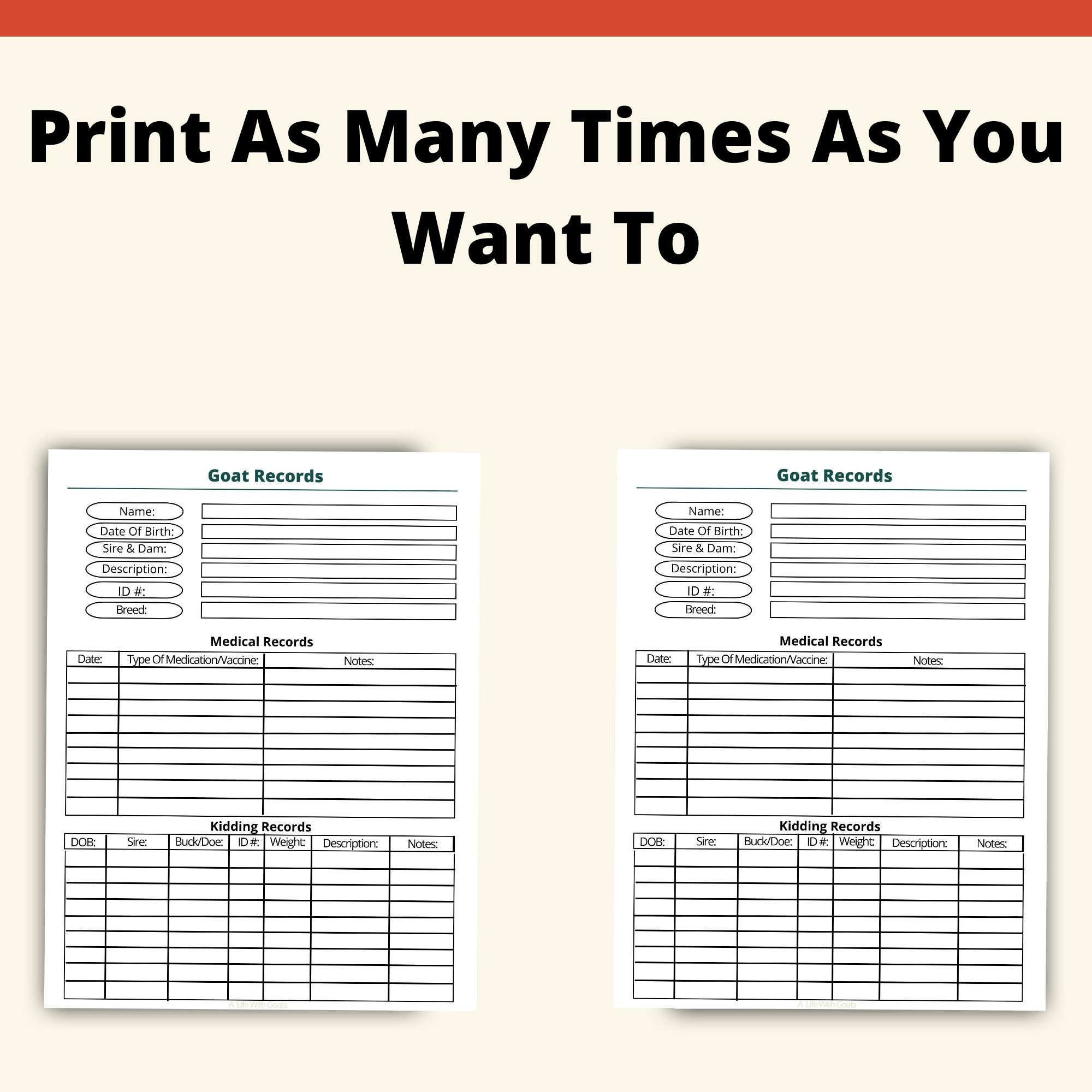 Printable Goat Records Page | Instant Download | 8.5x11 PDF| Homestead ...