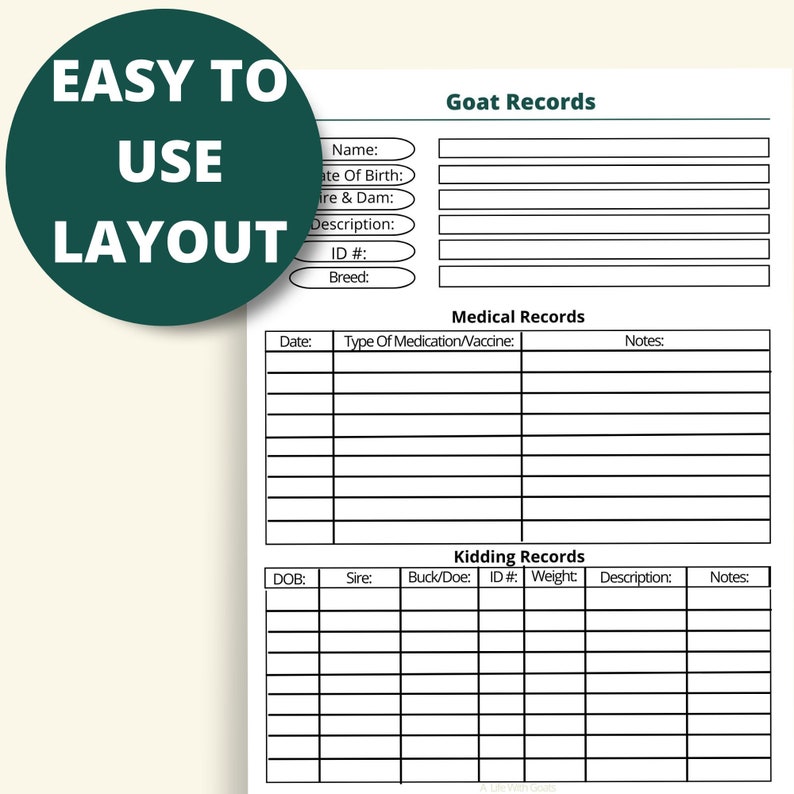 Printable Goat Records Page | Instant Download | 8.5x11 PDF| Homestead ...