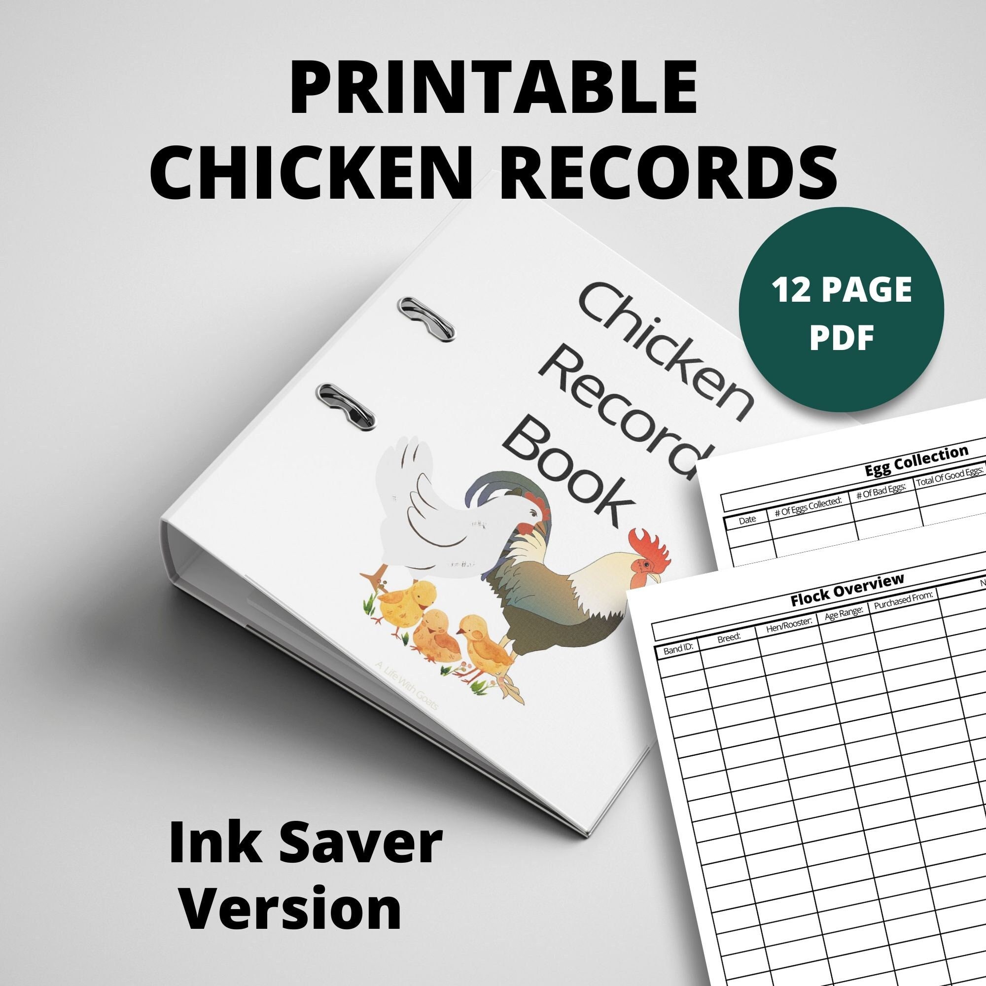 Minimal Ink Printable Chicken Records Book | Instant Download | 8.5x11 ...