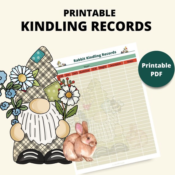 Printable Rabbit Kindling Records Page Instant Download - Etsy