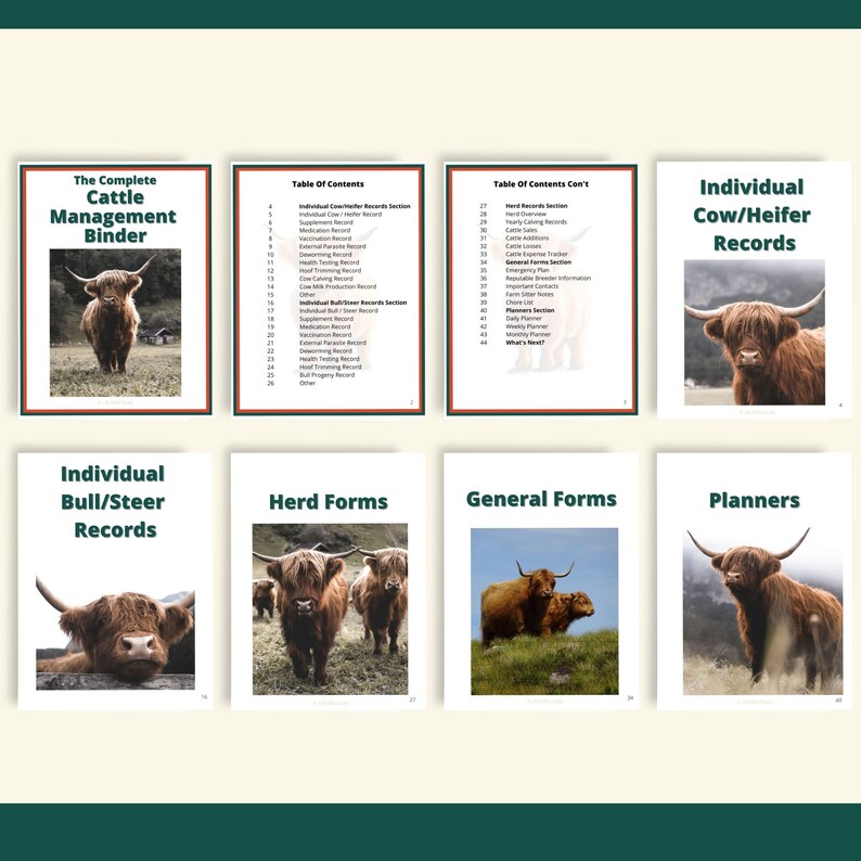 Printable Highland Cattle Management Binder | Instant Download | 8.5x11 ...