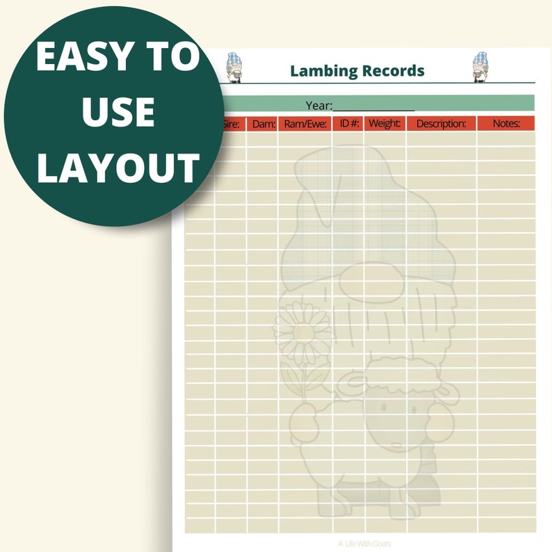 Printable Lambing Records Page Instant Download 8.5x11 PDF Homestead ...