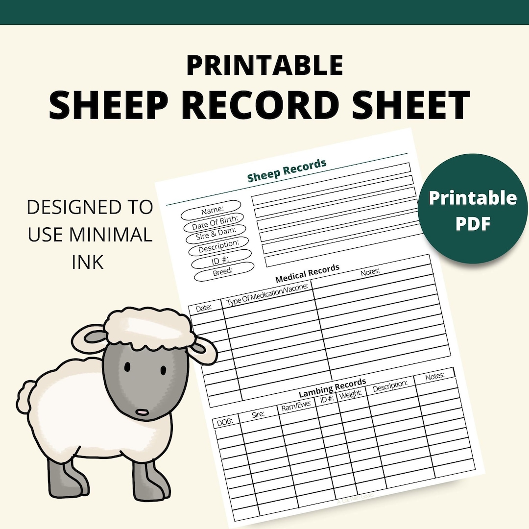 Minimal Ink Printable Sheep Records Page | Instant Download | 8.5x11 ...