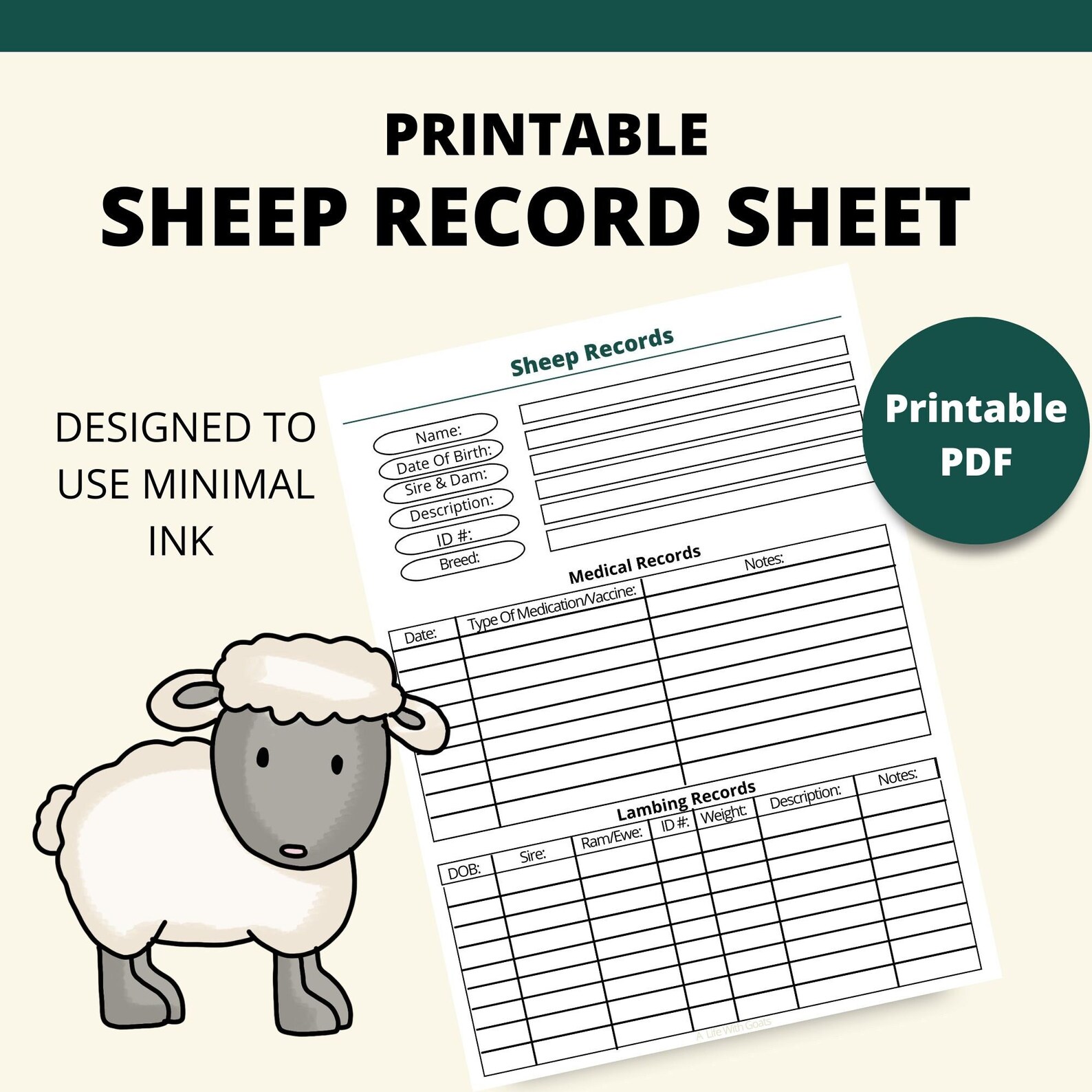 Minimal Ink Printable Sheep Records Page | Instant Download | 8.5x11 ...