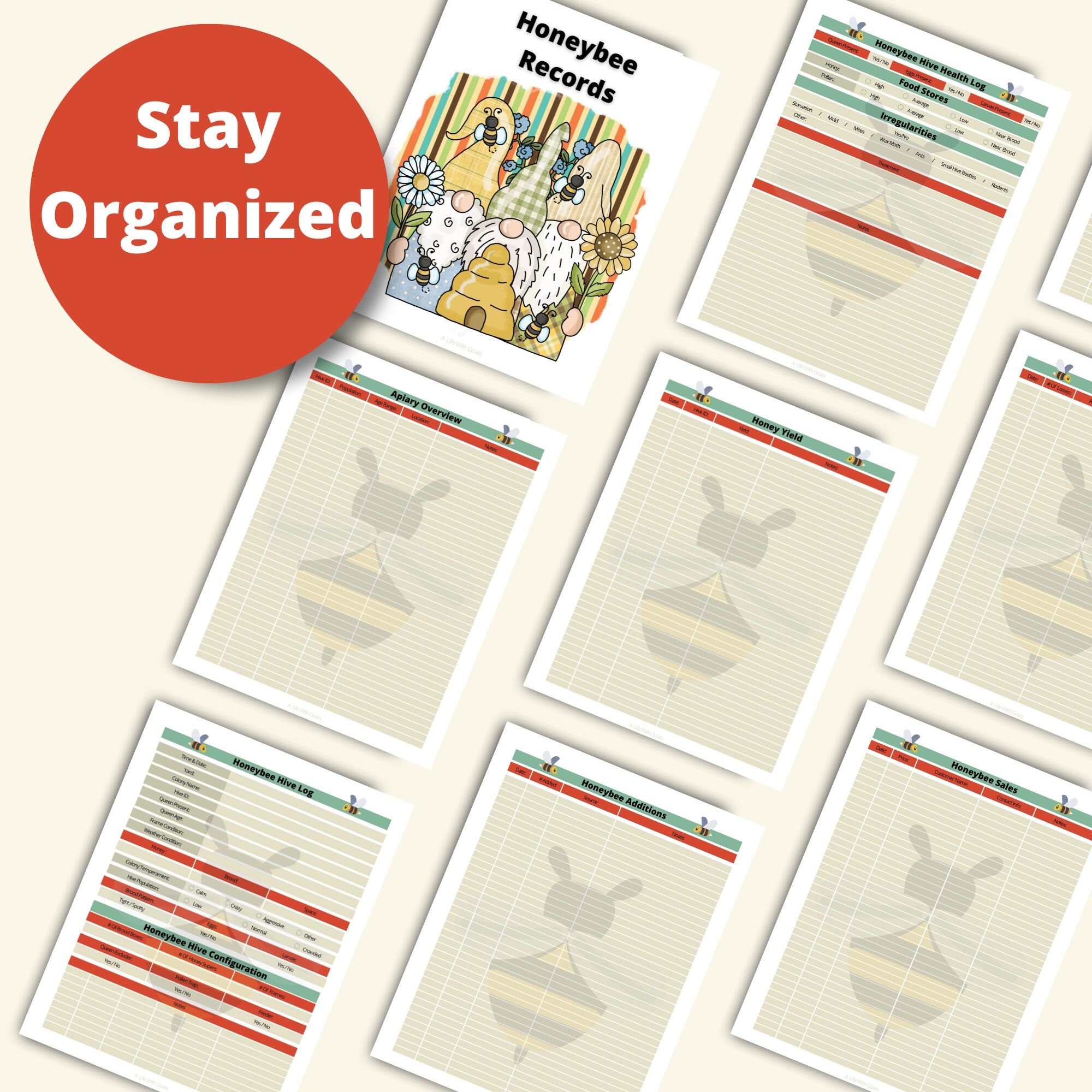 Printable Honeybee Records Book Instant Download 8.5x11 PDF Homestead ...
