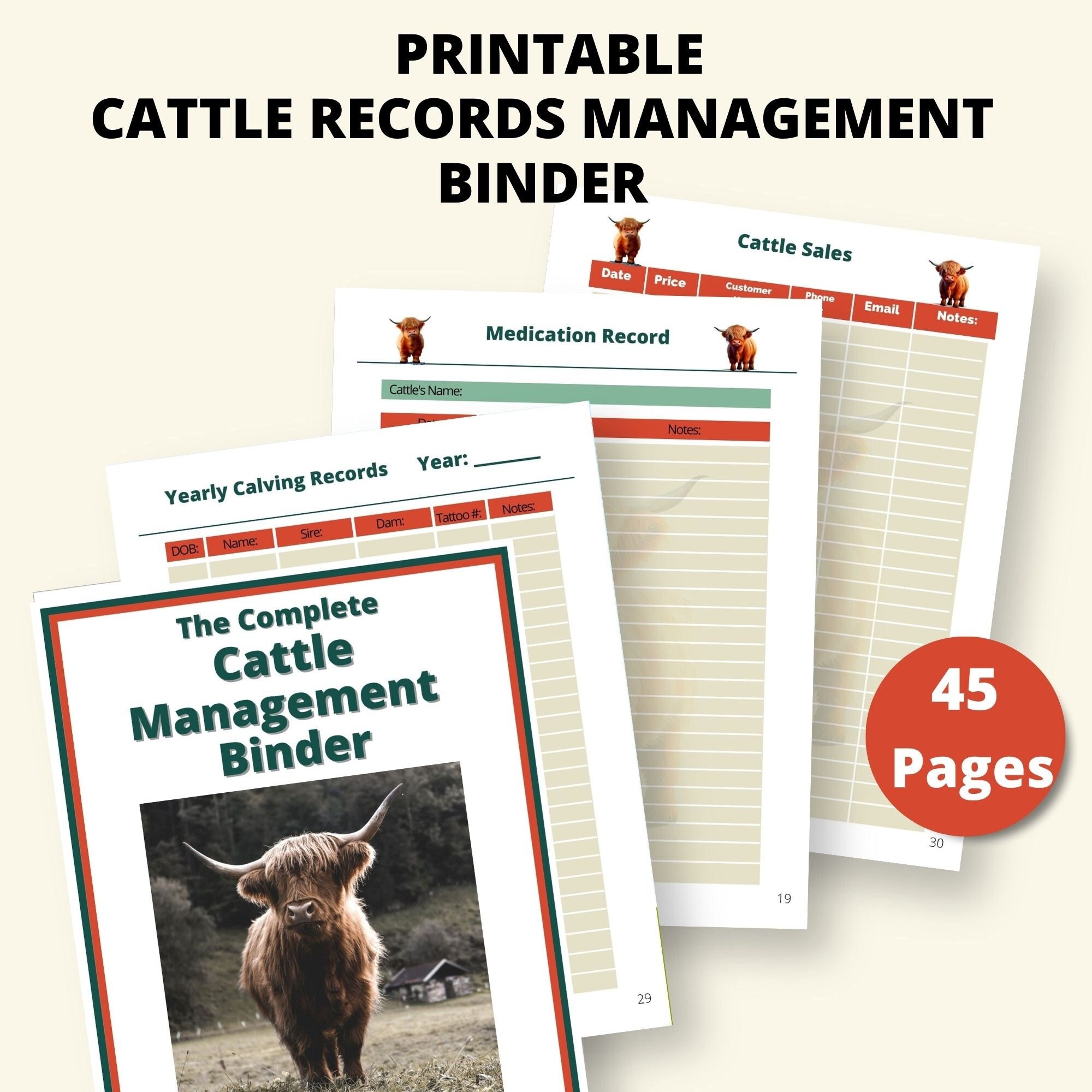Printable Highland Cattle Management Binder | Instant Download | 8.5x11 ...