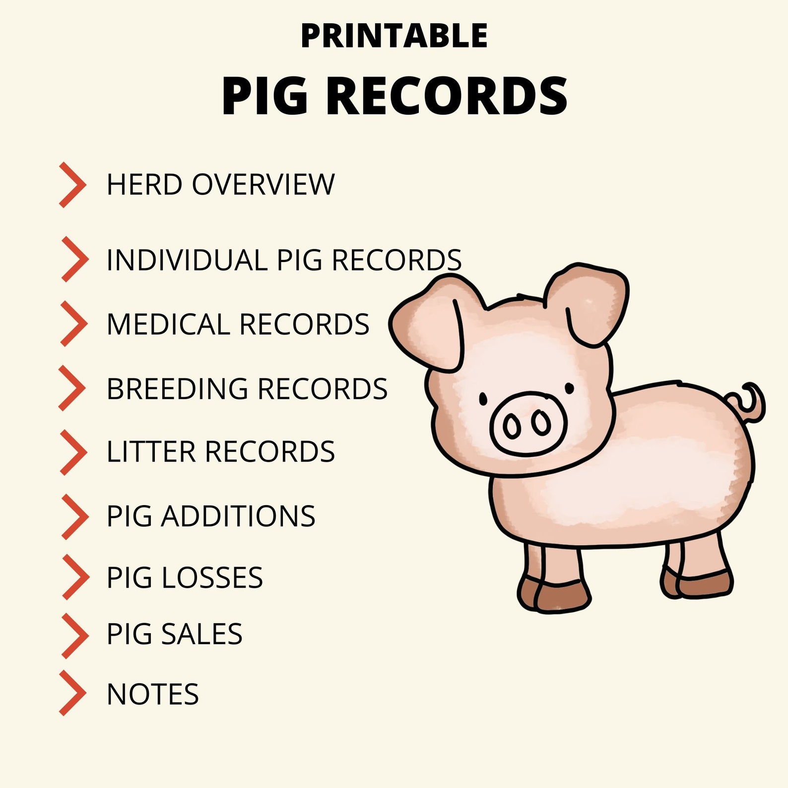 Printable Pig Records Book Instant Download 8.5x11 PDF Homestead Swine ...