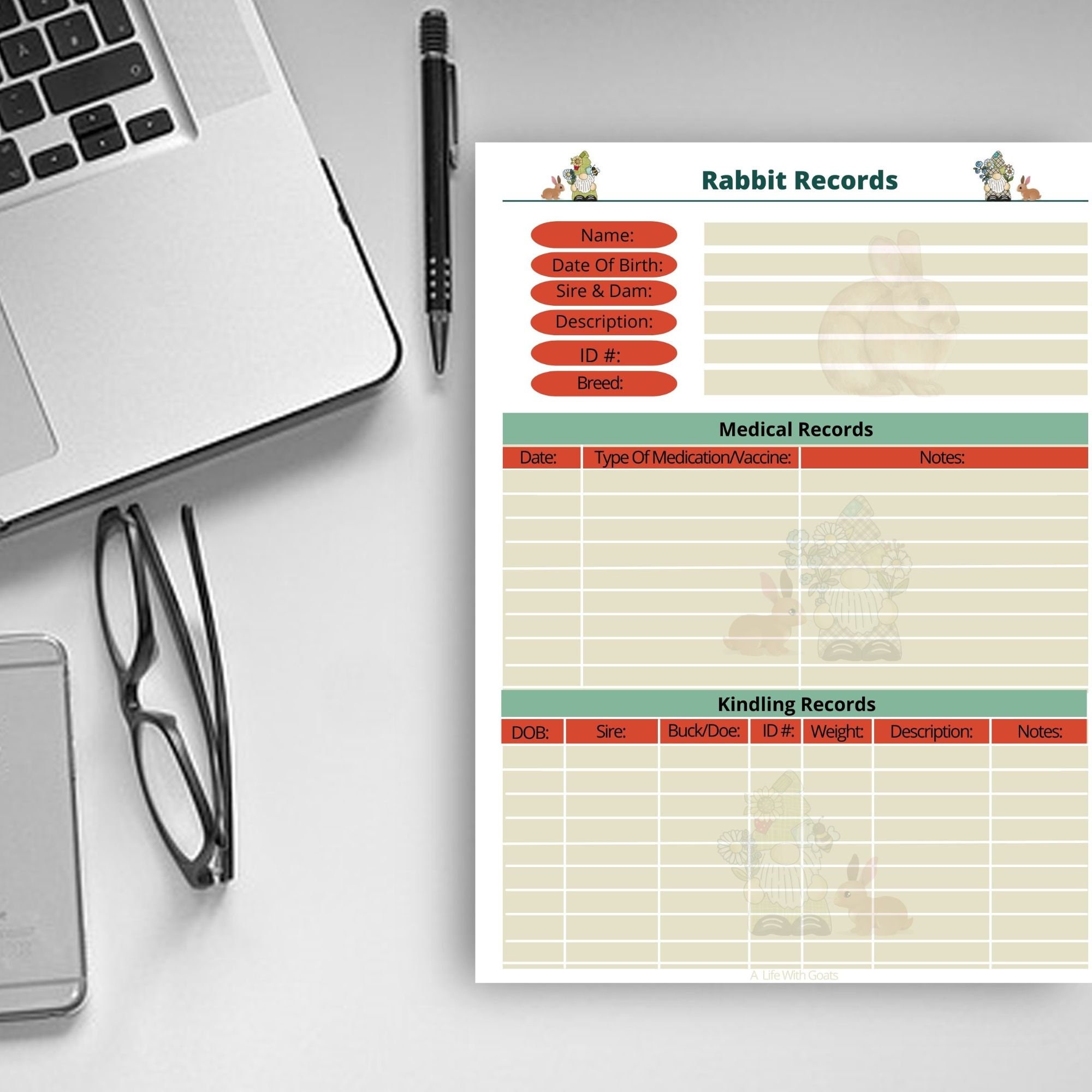 Printable Rabbit Records Page Instant Download 8.5x11 PDF - Etsy